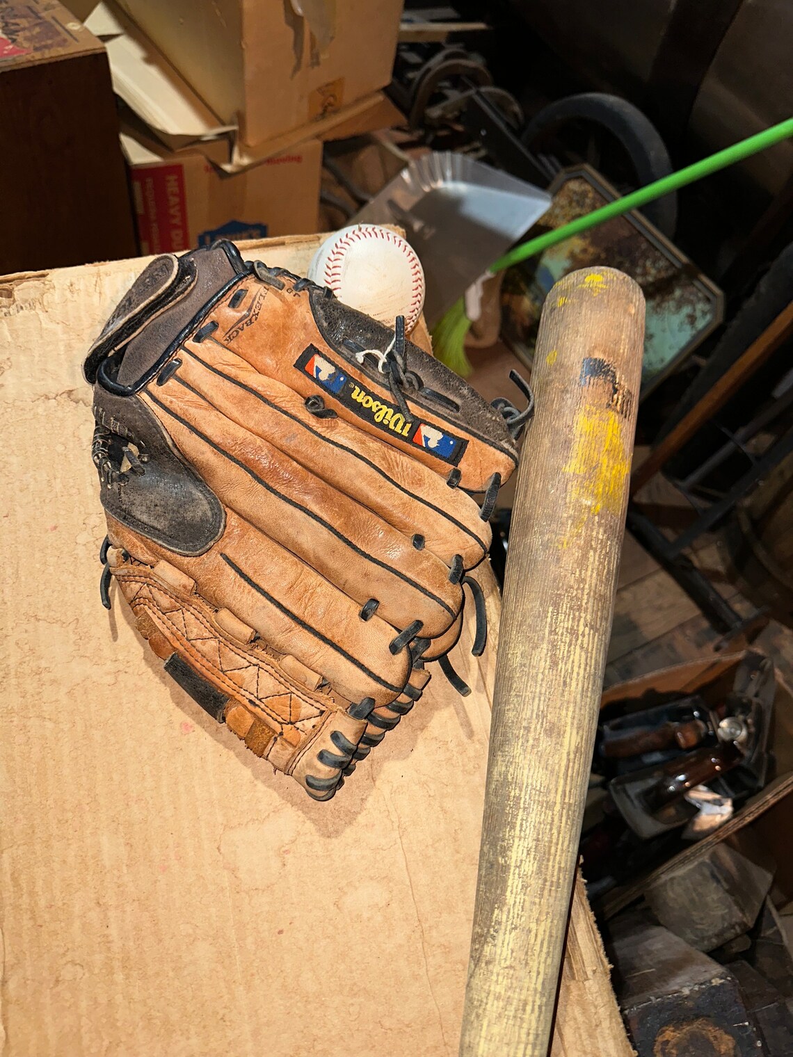 Set of 3 Vintage Baseball Items 1 Bat 1 Ball and 1 Glove, Great for ...