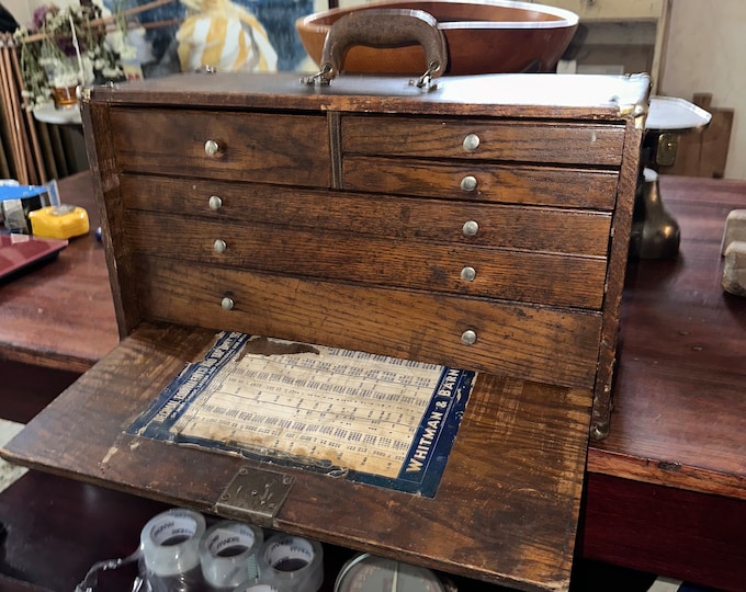 Antique Vintage Oak Machinest Watch Makers Tool Box Chest, Measures ...