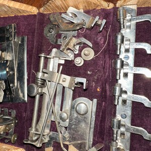 Antique Singer Puzzle Box Assorted Attachments and Bobbin Accessory Kit ...