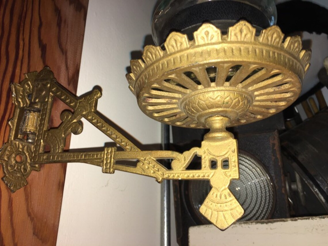 Antique Kerosene Lamp & Cast Iron Bracket 1800's | Etsy