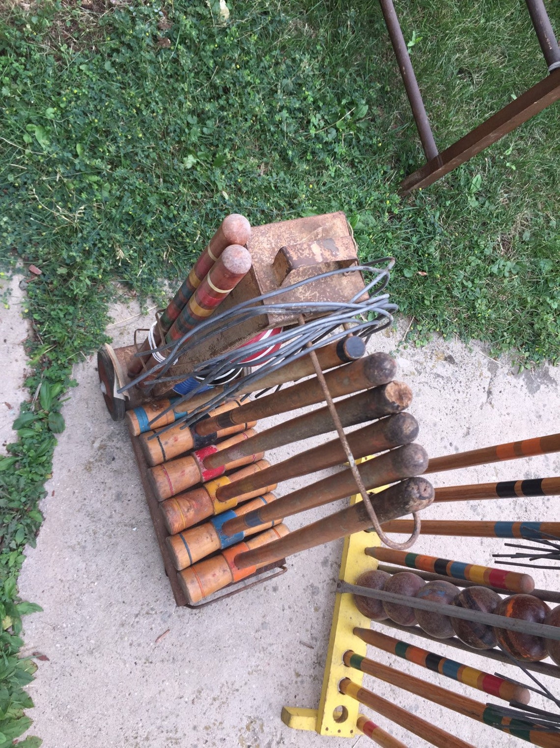 Vintage Six Player Wood Croquet Set With Metal Crate Holder, Very Cool ...
