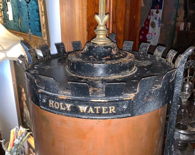 SALVAGED Antique 10 Gallon Copper HOLY WATER Receptacle W/ Brass Cross ...