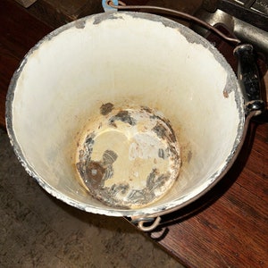 Antique Blue Porcelain Enamel Milk Pail Bucket Farm Primitive Wood ...