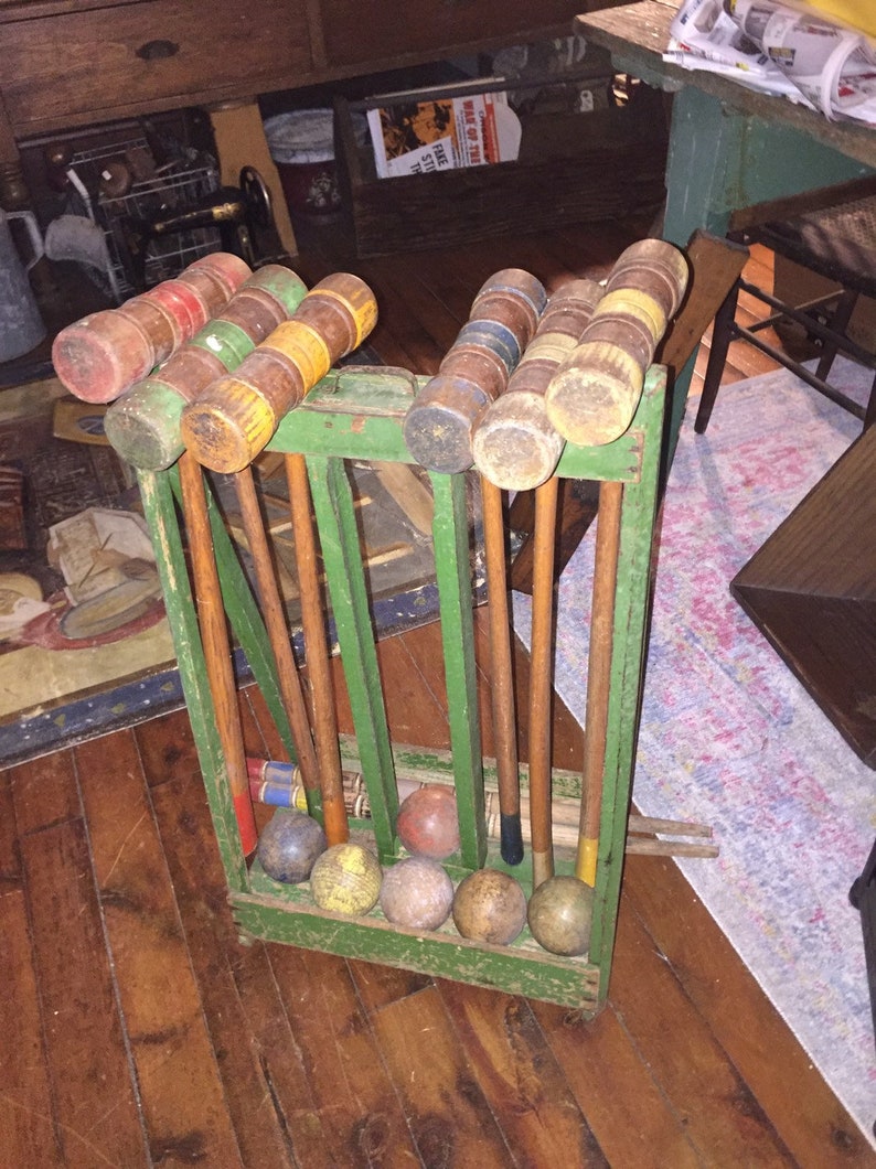 Vintage Six Player Wood Croquet Set With Wood Crate Holder, Very Cool ...