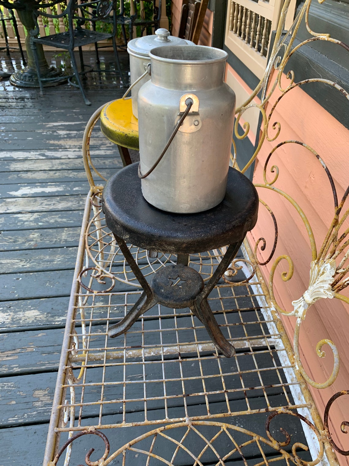 Antique Farm Milking Stool W Star Paint on Seat Metal Farm - Etsy