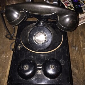 Antique Bakelite Desk Phone and Oak Ringer Box Which Was Painted Black ...