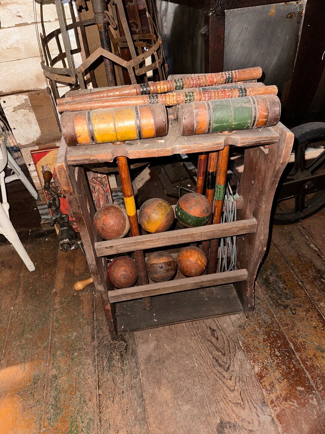 Vintage Six Player Wood Croquet Set With Wood Crate Holder, Very Cool ...