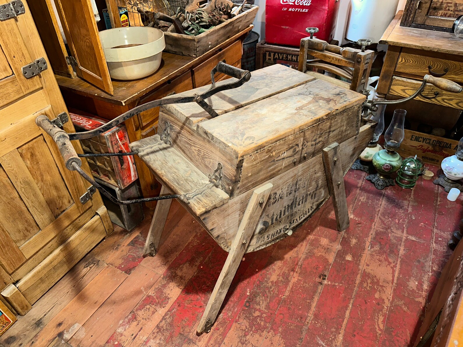 Antique Wooden Badger Washing Machine With Hand Crank, Shipping: Please ...