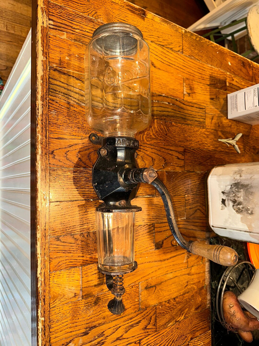 Antique Early 1900's Arcade Mfg Co. Crystal Wall Mount Coffee Grinder ...