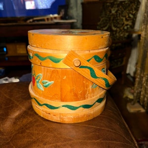 Vintage Small Hand Painted Wooden Covered Firkin Bucket 6.5 ...