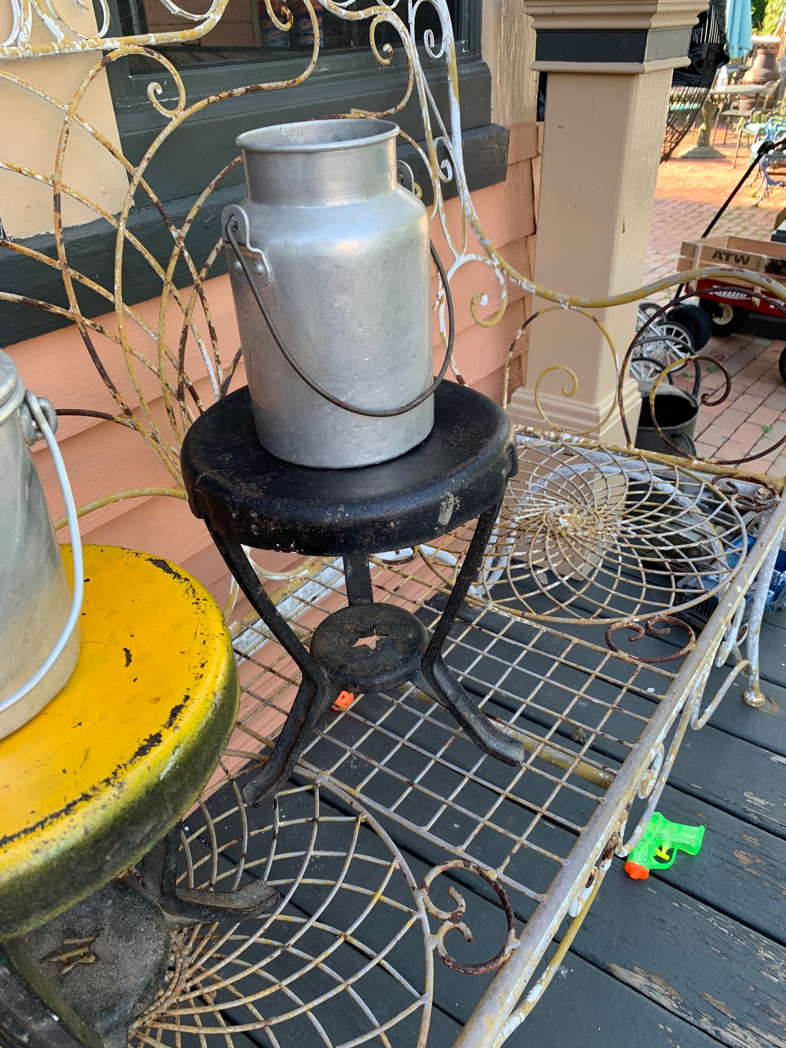 Antique Farm Milking Stool w Star paint on seat metal farm | Etsy