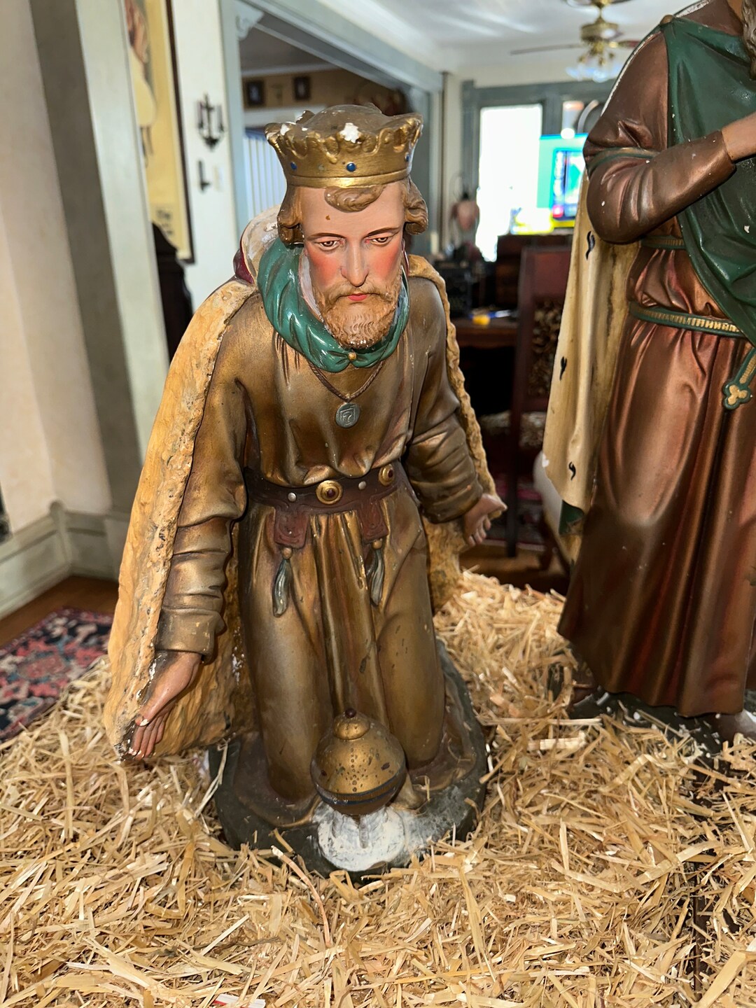 Rare Antique Chalkware Nativity Set 24” Set but Kneeling King, is 18 ...