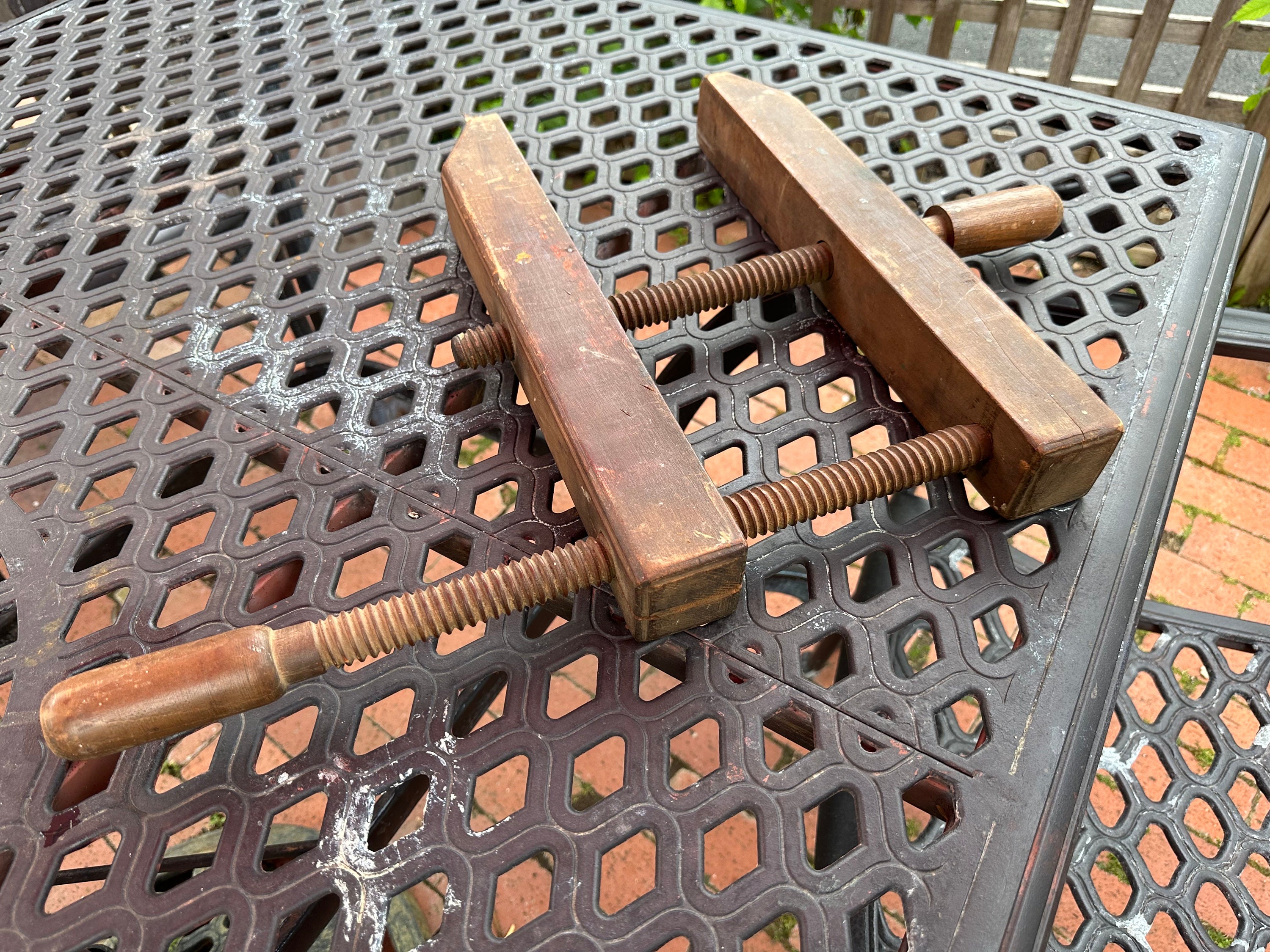 Antique Wood Clamp With Wood Threaded Rods and Handle, Very Good ...