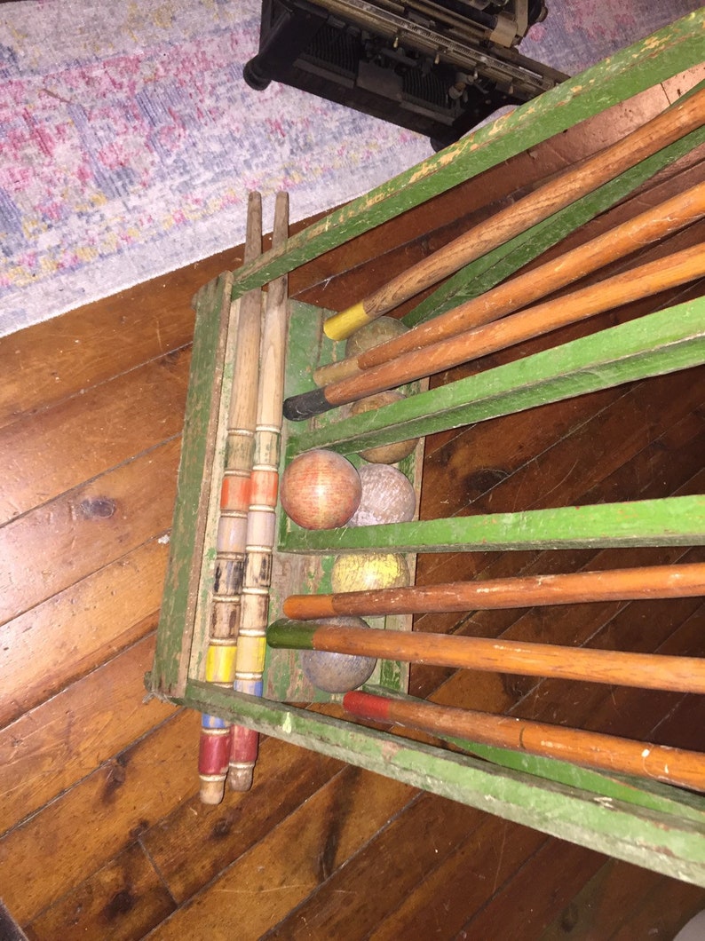 Vintage Six Player Wood Croquet Set With Wood Crate Holder, Very Cool ...