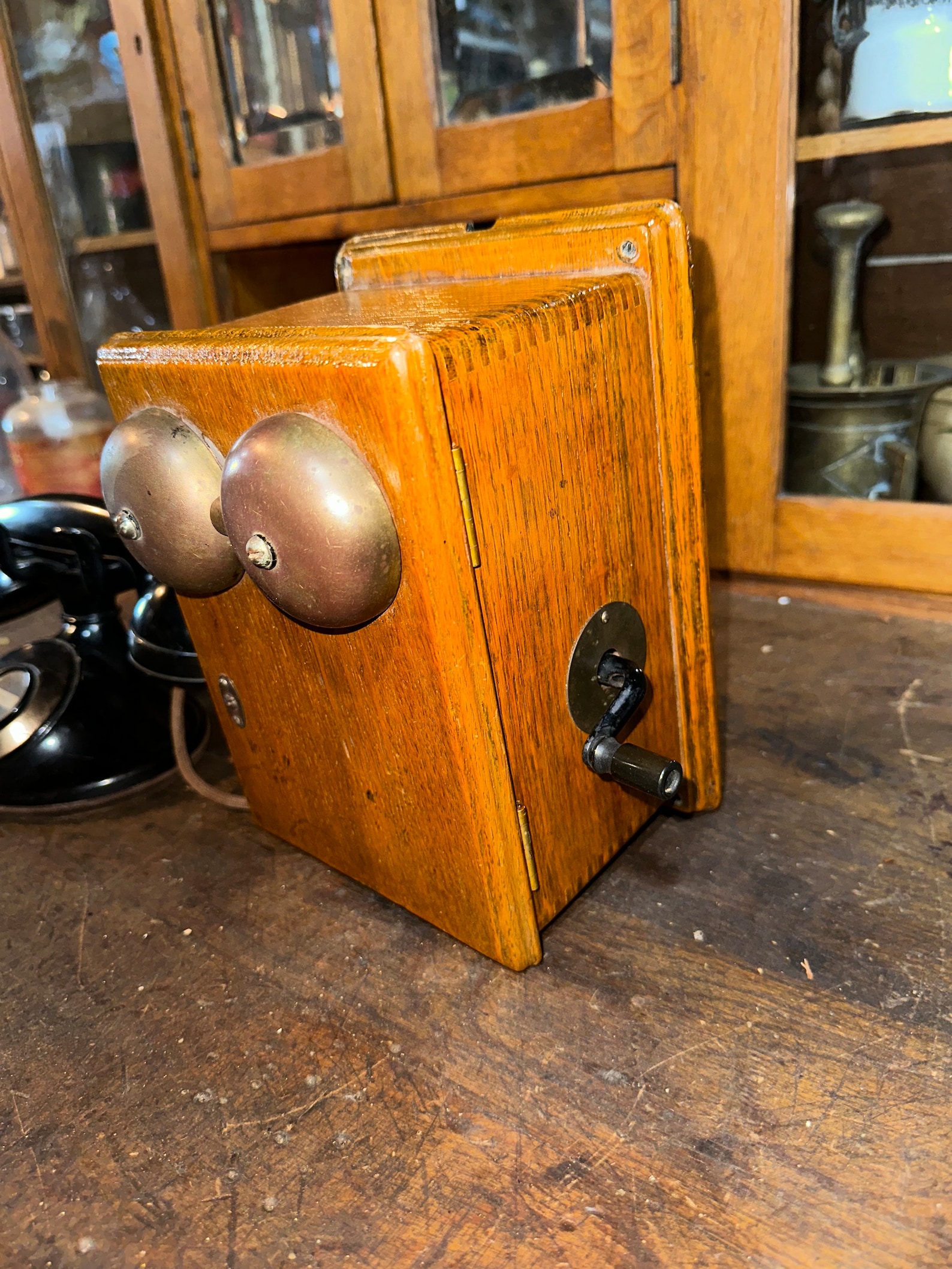 Antique Bakelite Desk Phone and Oak Ringer Box - Etsy