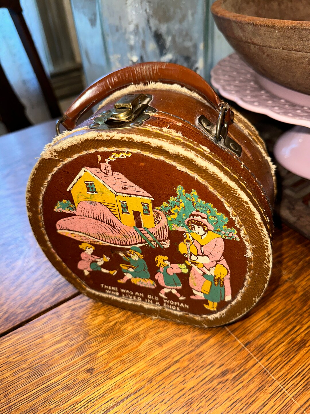 Vintage Leather Child Lunch Box/case There Was an Old Woman Who Lived ...