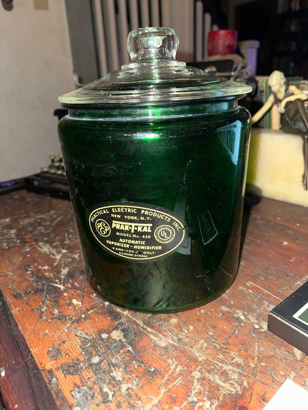 Vintage PRAK T KAL Green Glass Vaporizor Humidifier Jar With Clear ...