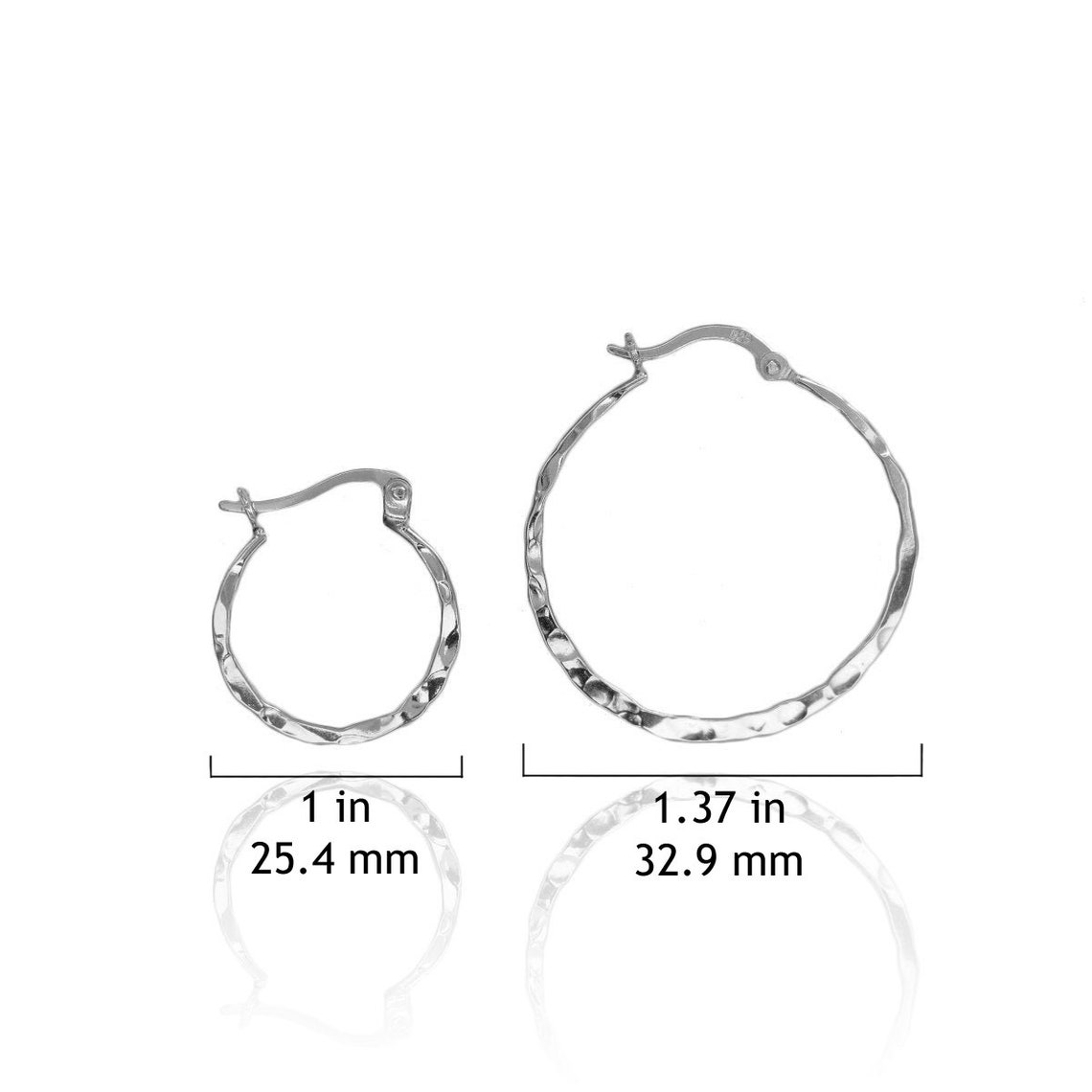 Select 1 Inch or 1.37 Inch. .925 Sterling Silver Hammered Hoop Earrings ...