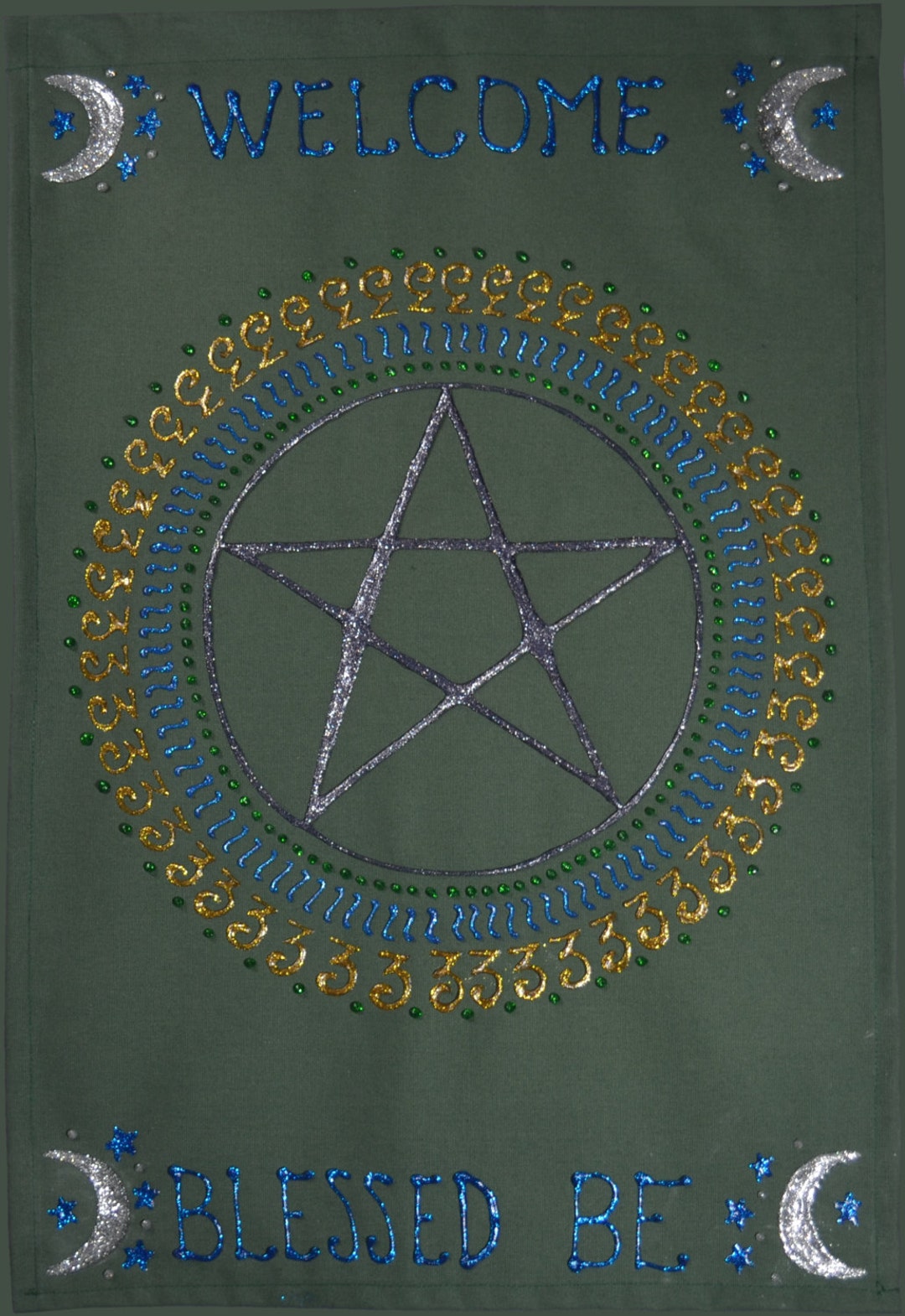 Blessed Be Pentacle Painting Wall Hanging, Banner and Altar Cloth, Hand ...