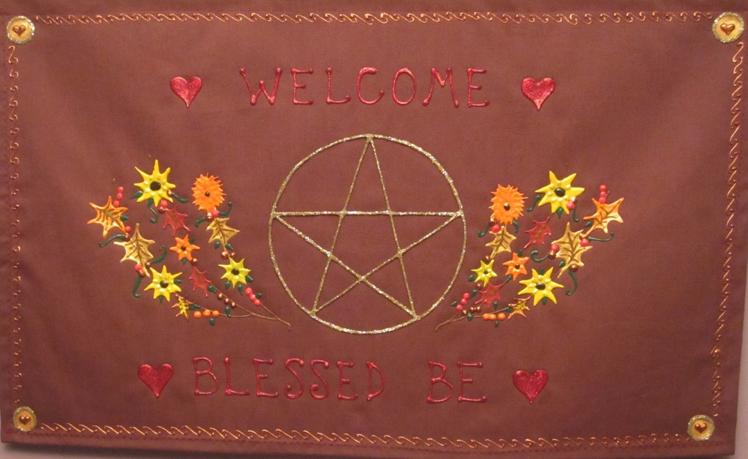 Blessed Be and Welcome Hand Painted Wall Hanging and Altar Cloth. Pagan ...