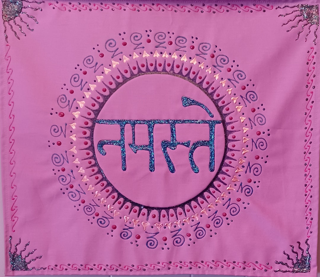 Namaste Hand Painted Wall Hanging, Banner, Altar Cloth. Sanskrit Symbol ...