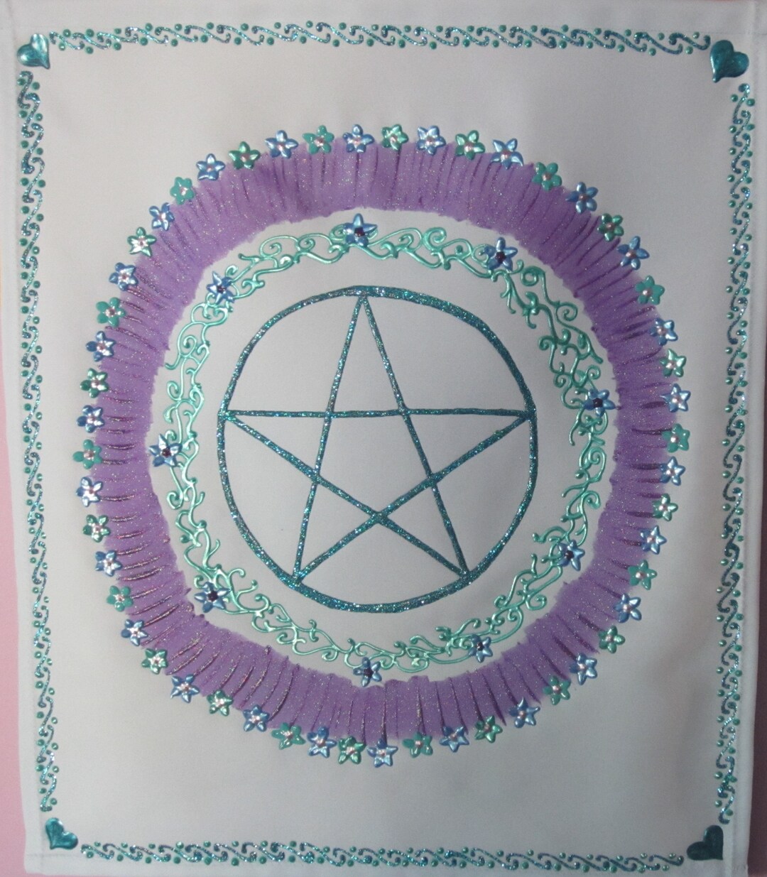 Pentacle, Hand Painted Wall Hanging, Banner and Altar Cloth, Magickal ...