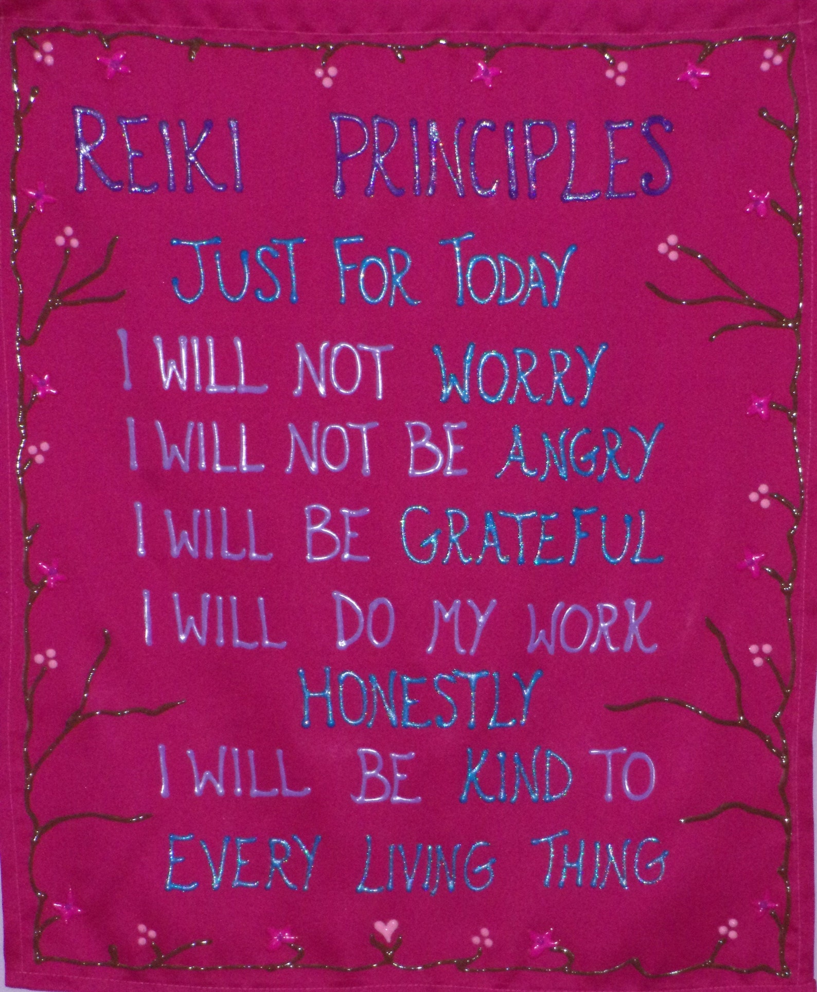 Reiki Principles Hand Painted Wall Hanging and Banner, Meditation Art ...
