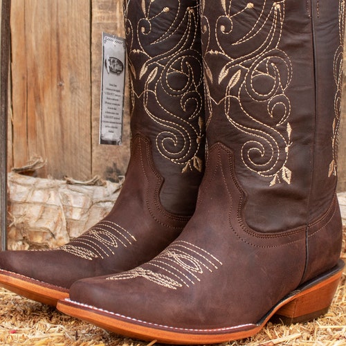 WOMENS COWGIRL Cowboy Square Toe Rustic Leather Western - Etsy