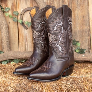 MENS Brown LEATHER COWBOY Western Rodeo Pointed Toe Boots - Etsy