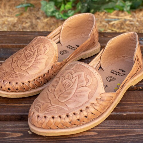 WOMENS MEXICAN SANDALS Leather Flower Embroidered Shoe - Etsy