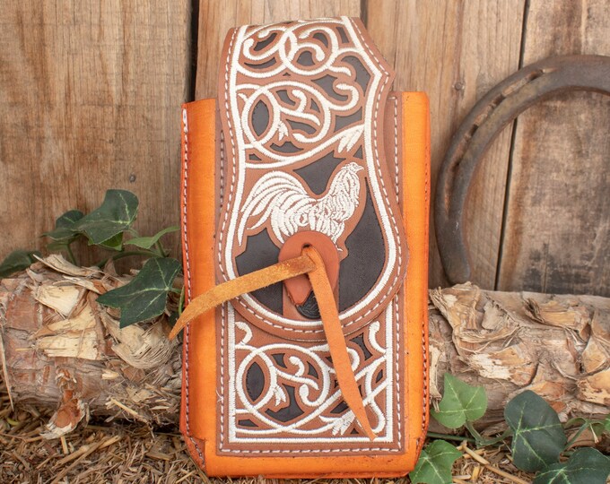 LEATHER ROOSTER Gallo EMBROIDERED Western Cowboy Rodeo Cell Phone Case ...