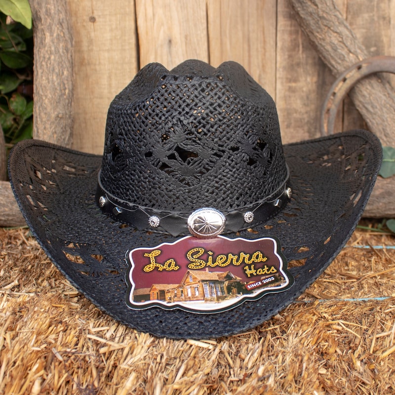 Black Straw Cowboy Hat - Etsy
