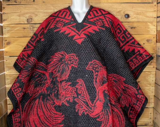 ROOSTER GALLOS Cockfighting 2 Sided Reversible Mexican Poncho Rebozo ...