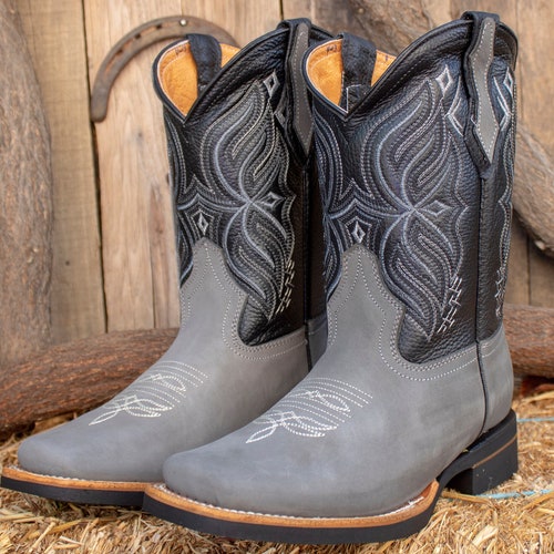 MENS Black BULL NECK Leather Snip Toe Cowboy Western Rodeo - Etsy