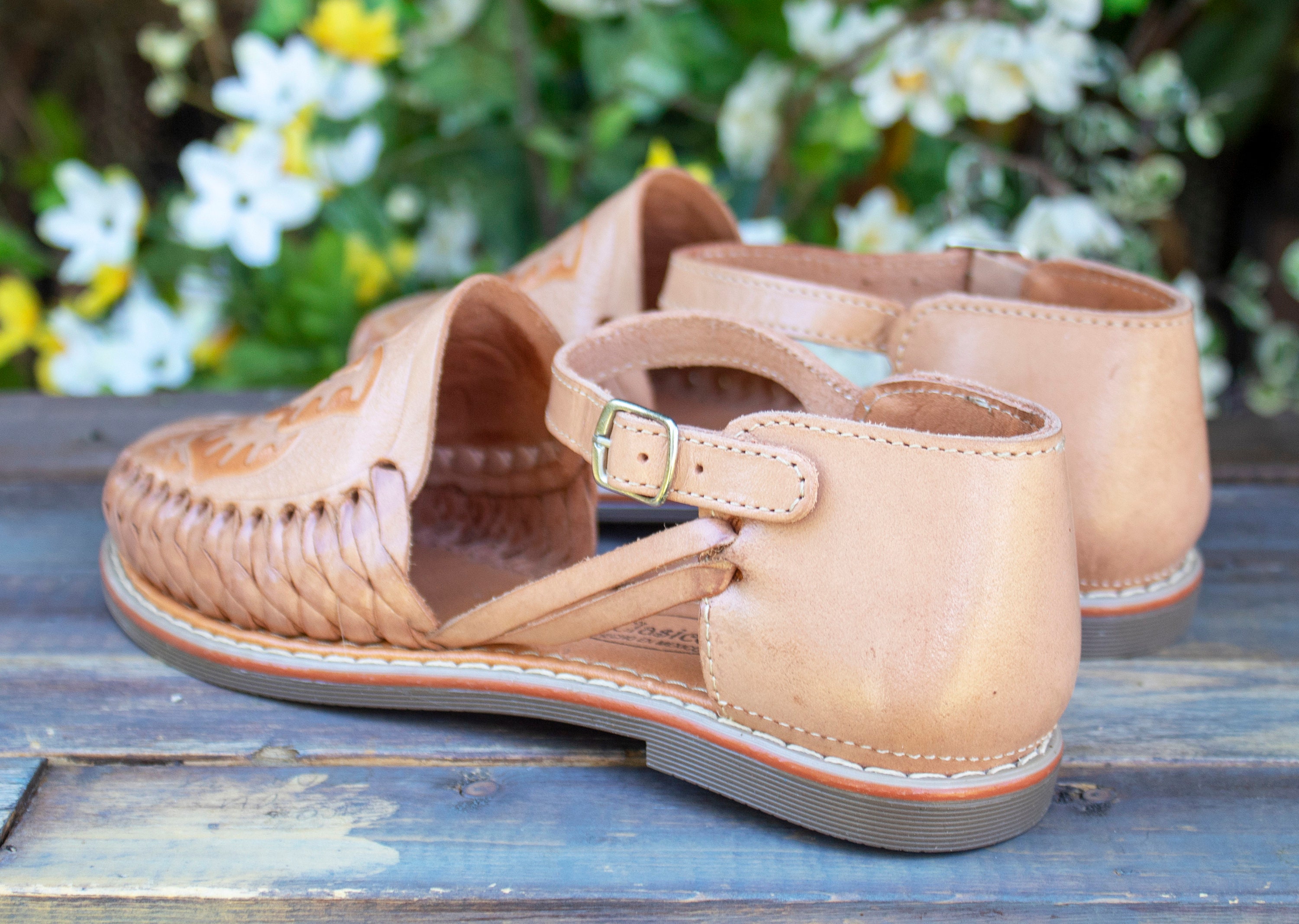 WOMENS MEXICAN SANDALS Leather Rose Stamped Shoe Huarache - Etsy