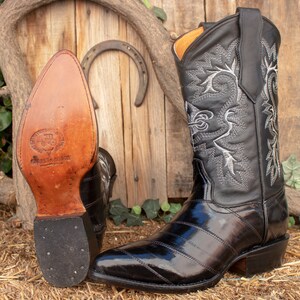 Mens AUTHENTIC Black EEL Skin LEATHER Cowboy Western Boots Botas ...