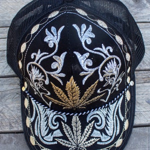 Gold & Silver EMBROIDERED MARIJUANA Leaf HAT Adjustable Trucker Cap - Etsy