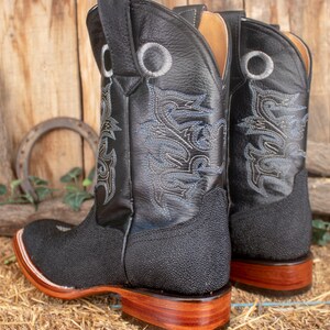 MENS Black Faux MANTARAY Leather Square Toe Cowboy Western Rodeo Boots ...
