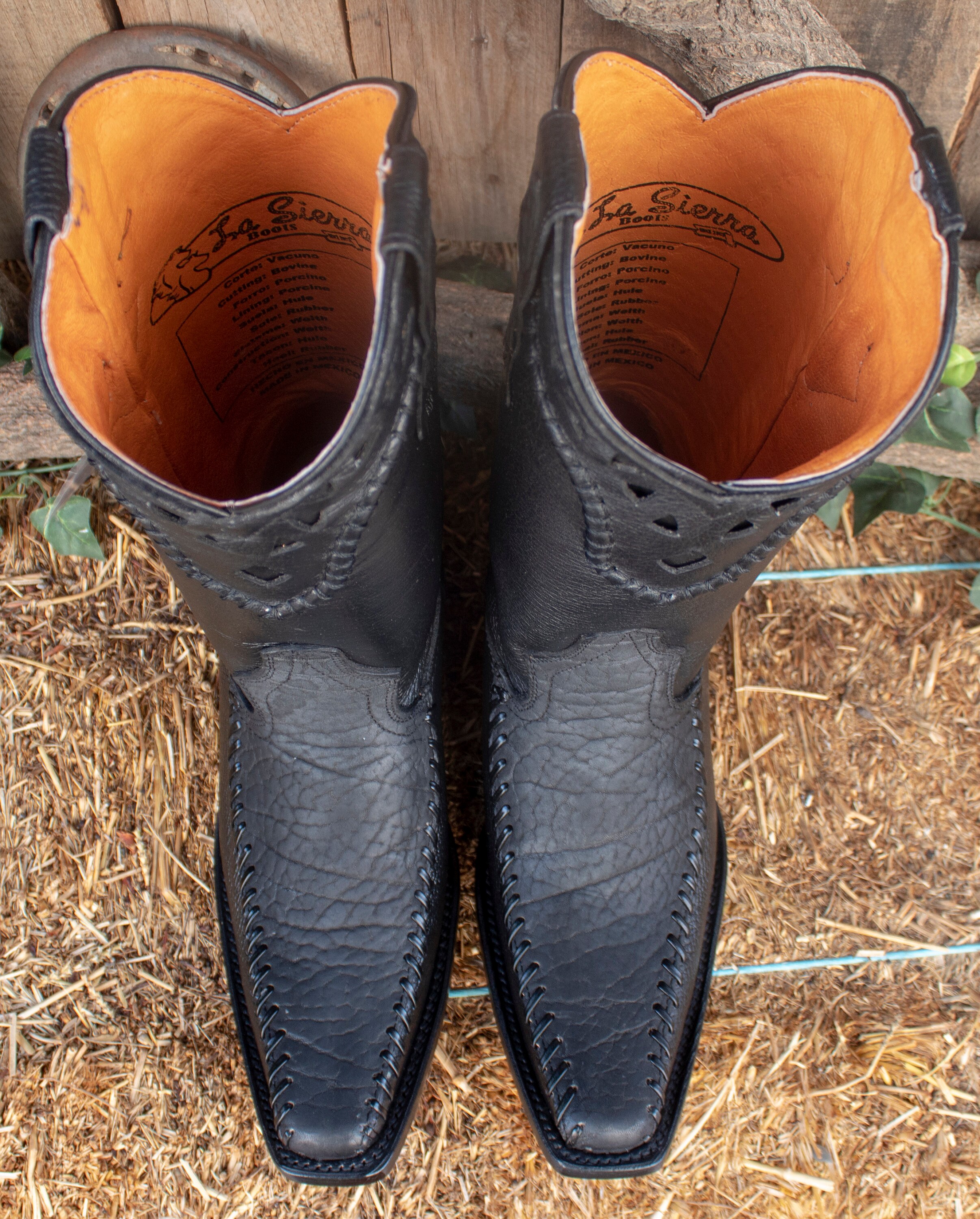 MENS Black BULL NECK Leather Snip Toe Cowboy Western Rodeo Boots Cuello ...