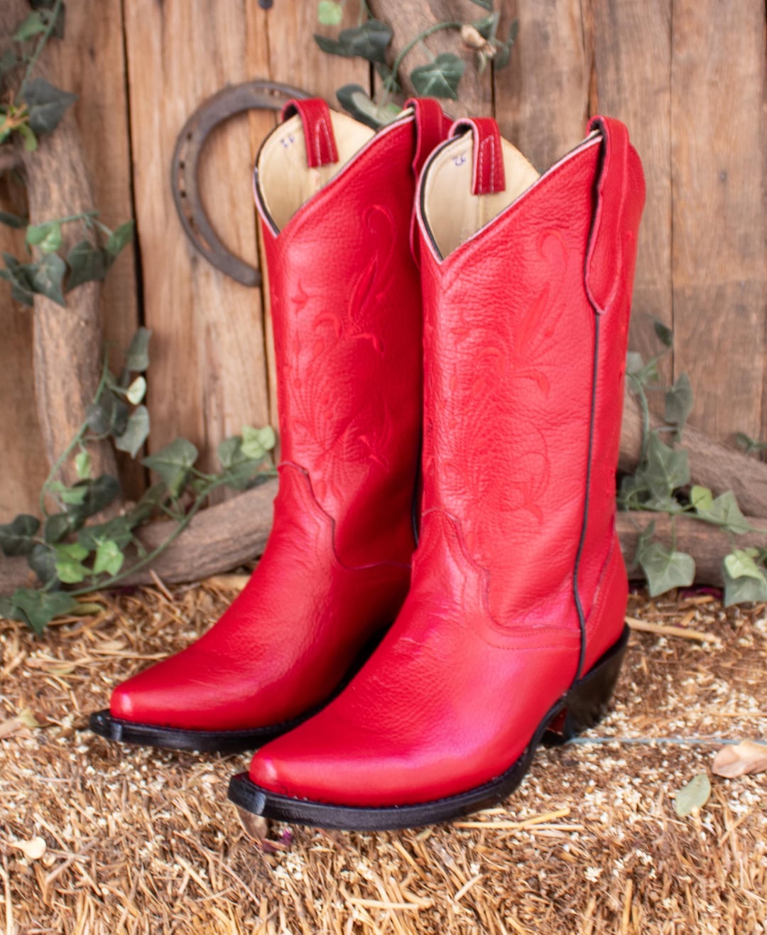 WOMENS COWGIRL Cowboy Pointed Toe Leather Embroidered RED Boots - Etsy