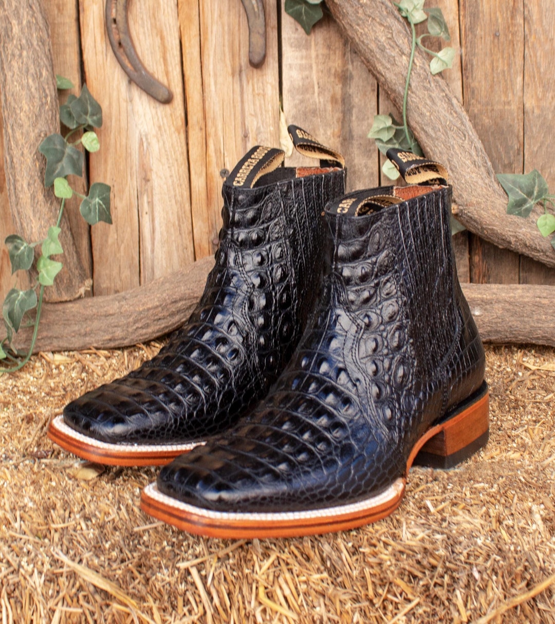 MENS LEATHER COWBOY Alligator Belly Crocodile Faux Square Toe Half ...
