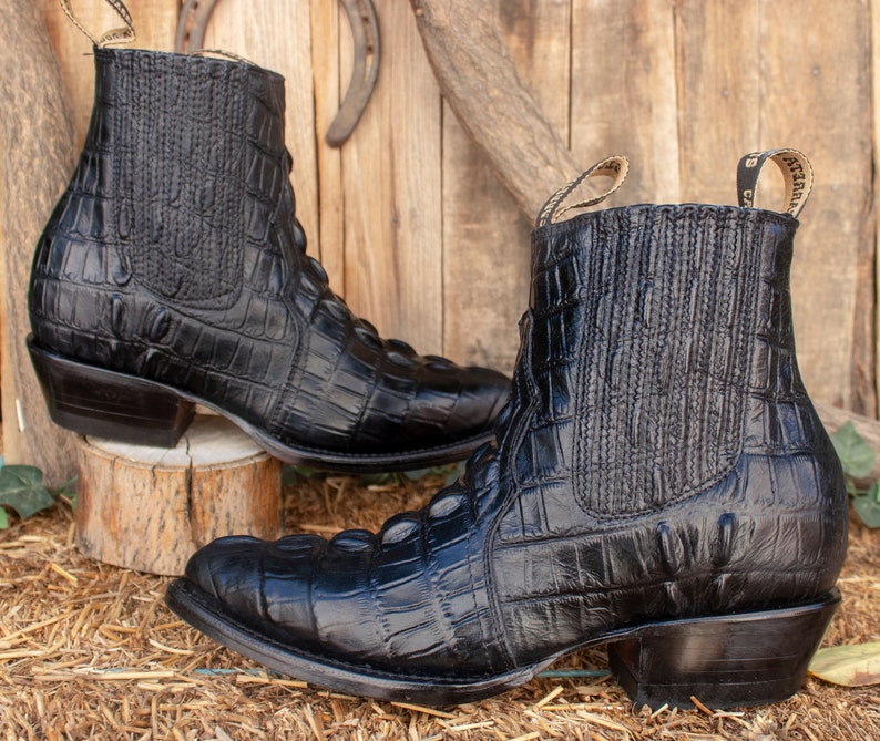 MENS LEATHER COWBOY Pointed Toe Alligator Crocodile Print Half Ankle ...