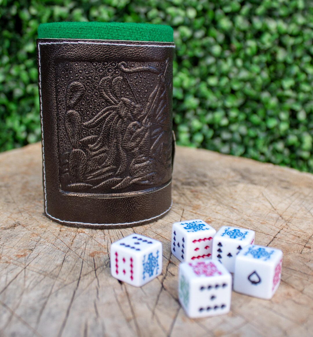 Traditional Mexican POKER DICE CUP Game Leather Engraved Aztec Print ...