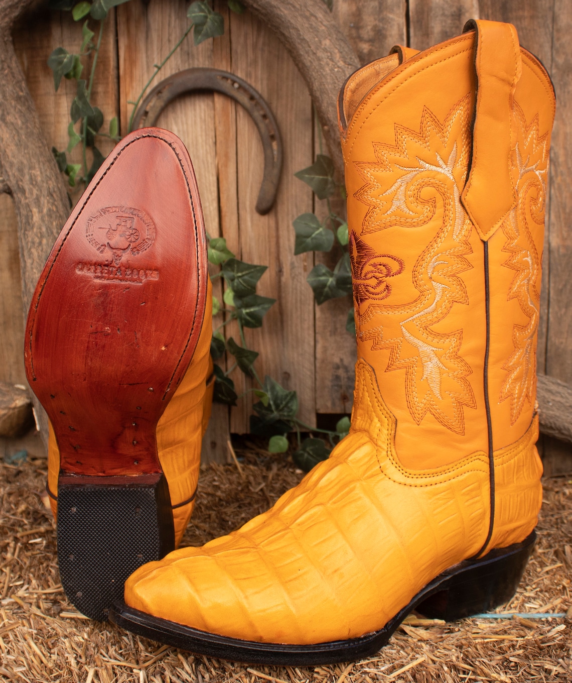 MENS LEATHER COWBOY Pointed Toe Alligator Crocodile Print Boots - Etsy