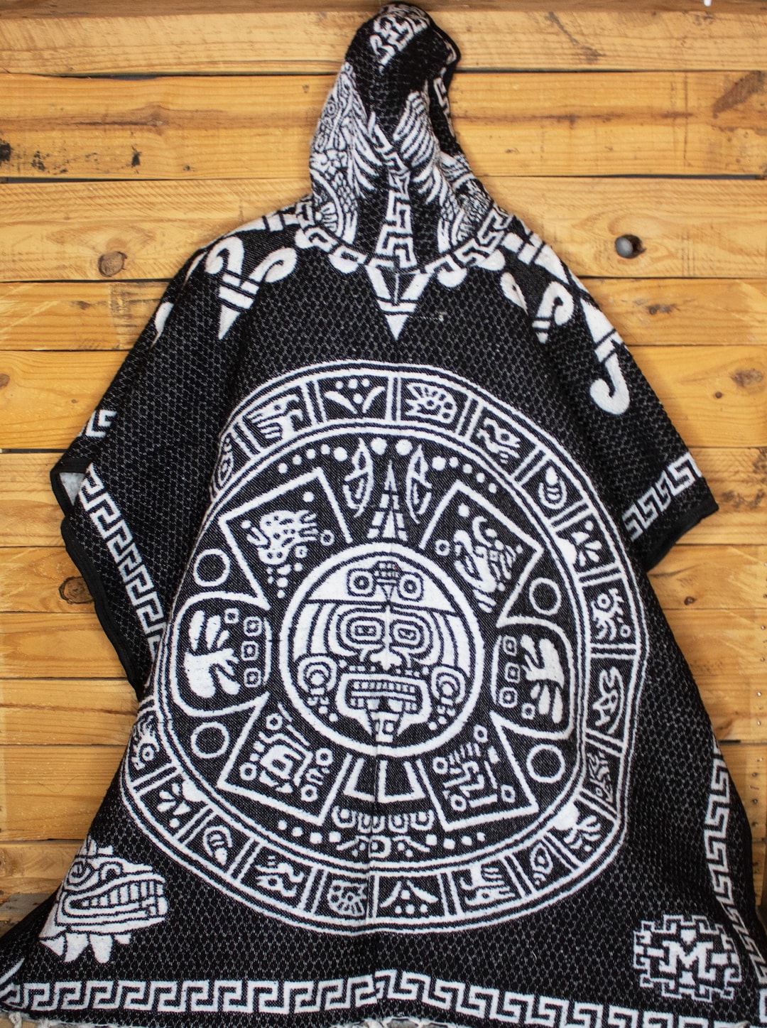 Mexican Sol Azteca AZTEC Caledar Double Sided Mexico PONCHO Zarape With ...