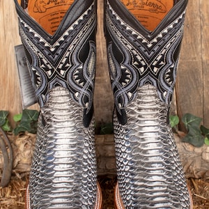 MENS PYTHON Snake Faux Leather Square Toe Cowboy Western Rodeo Boots ...