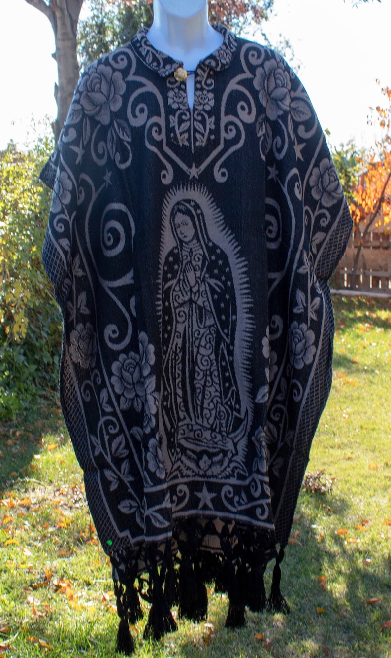 VIRGEN De GUADALUPE Virgin Mary 2 Sided Mexican Poncho Rebozo Zarape ...