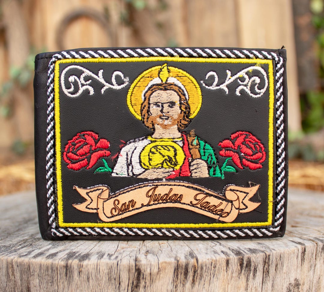 SAN JUDAS St Jude EMBROIDERED Leather Bi Fold Wallet - Etsy