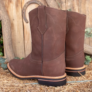 Mens Nubuck ROPER LEATHER Roper Pull on Brown WORK Boots - Etsy