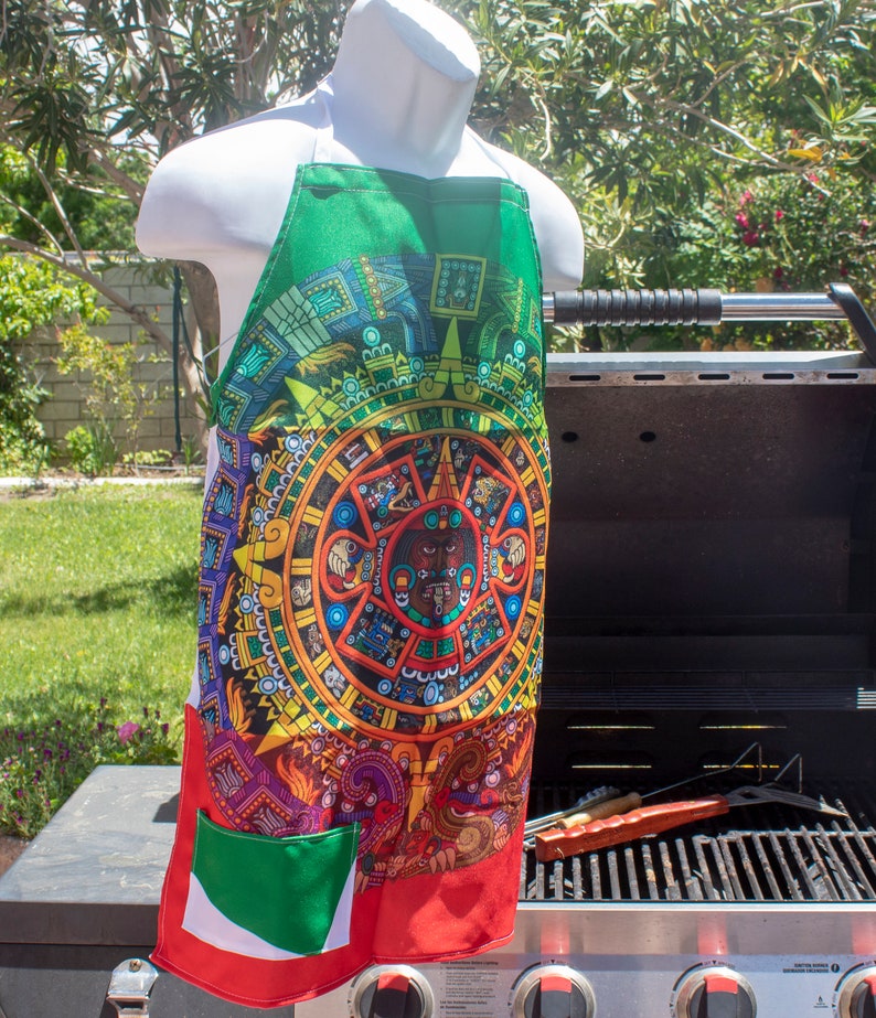 AZTEC CALENDAR Mexico Color Bbq Cooking APRON Azteca Calendario Mandil ...